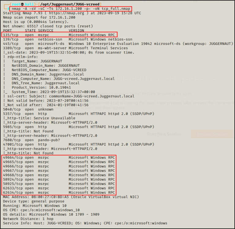 AD Recon – MSRPC (135/539) - Juggernaut-sec